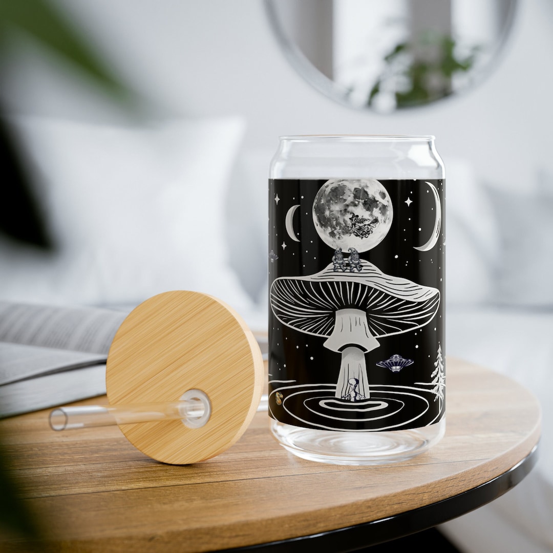 Mushroom Alien Space and Mystery Sipper Glass,16 Oz, Mushroom Sipper ...
