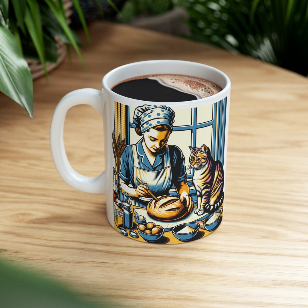 Vintage Baker's Delight Mug: 1950s Sourdough & Cat Ceramic Mug - Etsy