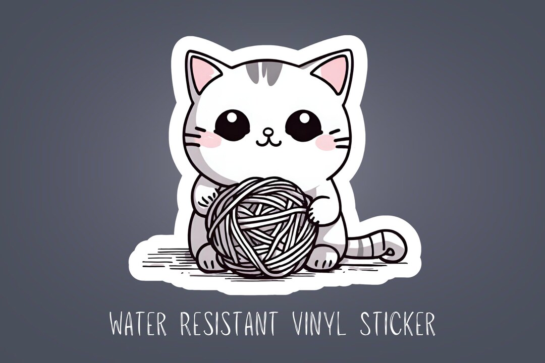 Knitting Kitten Vinyl Sticker: Kawaii Cat With Yarn, Water Resistant - Etsy