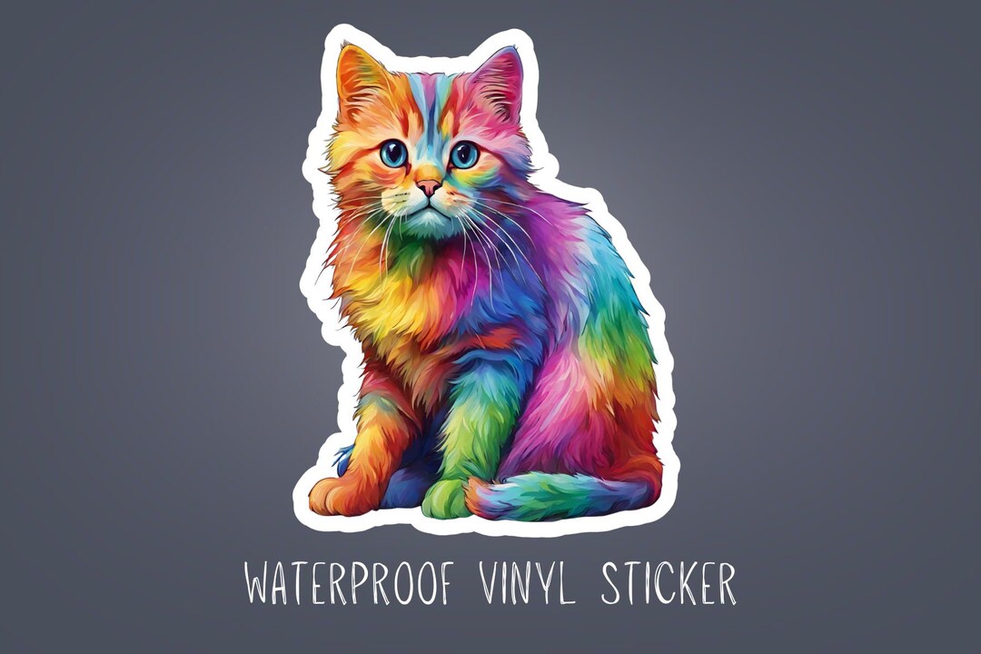 Rainbow Cat Vinyl Sticker: Water Resistant Laptop Decal - Etsy