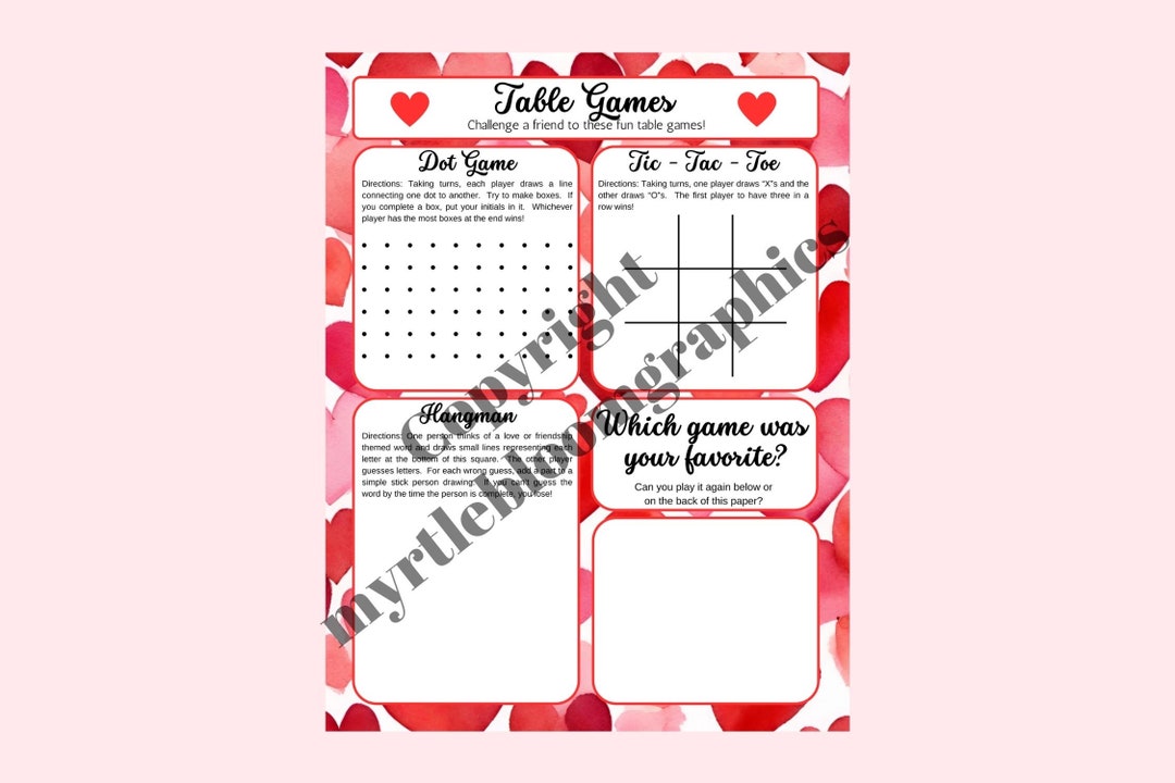 Valentine Table Games Printable: Kids Activity Sheet (PDF) - Etsy