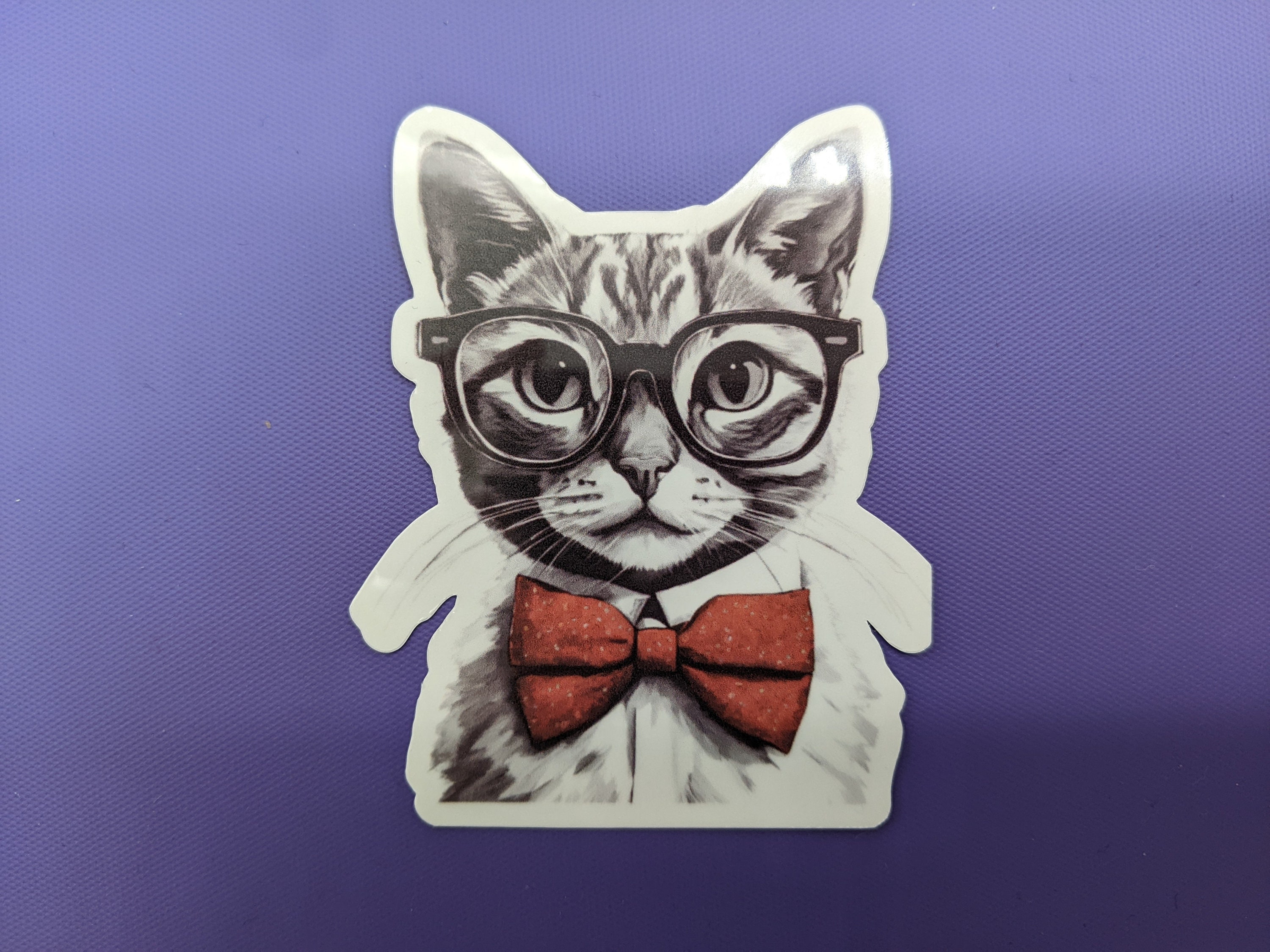 Waterproof Cat Sticker, Hipster Cat Sticker, Cat With Bowtie Sticker ...