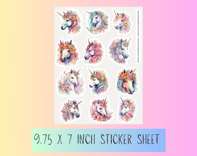 Large Unicorn Sticker Sheet, Kiss Cut Unicorn Sticker Sheet, Girls ...