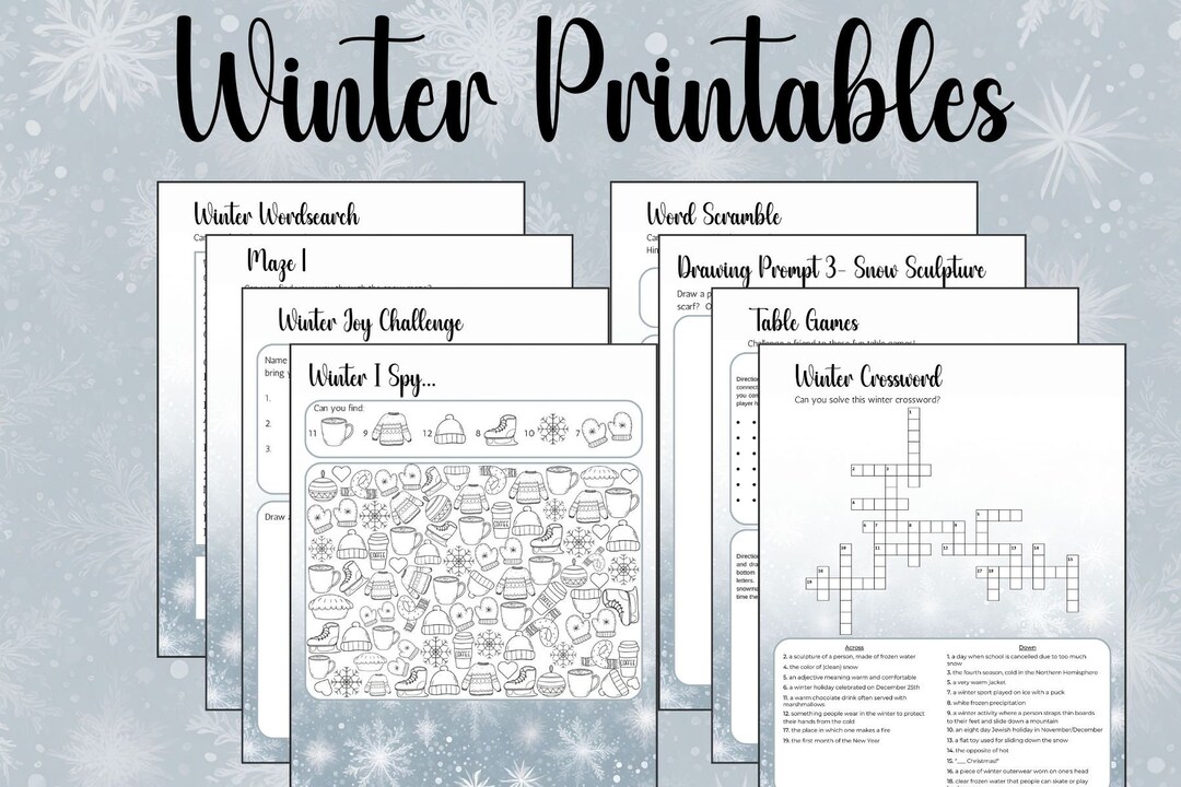 Coordinated Winter Printable Activity Sheets, Winter Activity Sheet Set ...