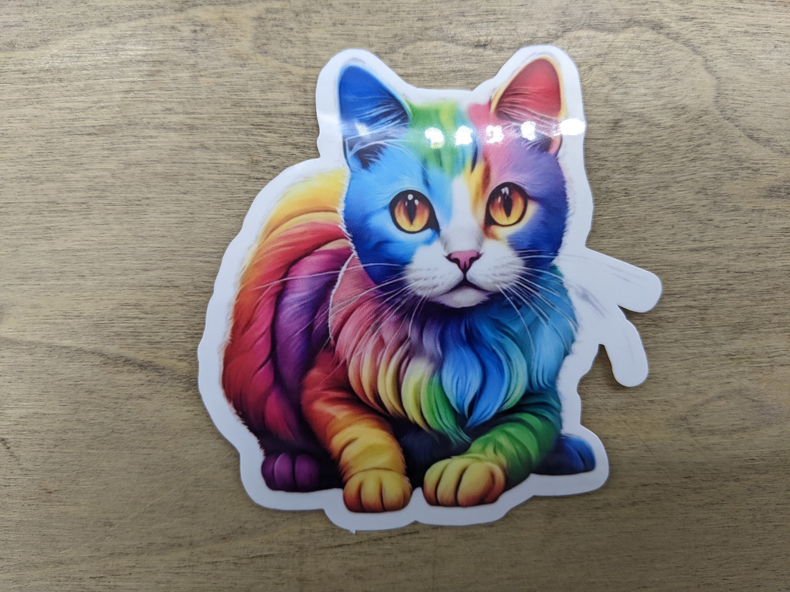 Waterproof Cat Sticker, Rainbow Cat Sticker, Bright Cute Cat, Cat Water ...