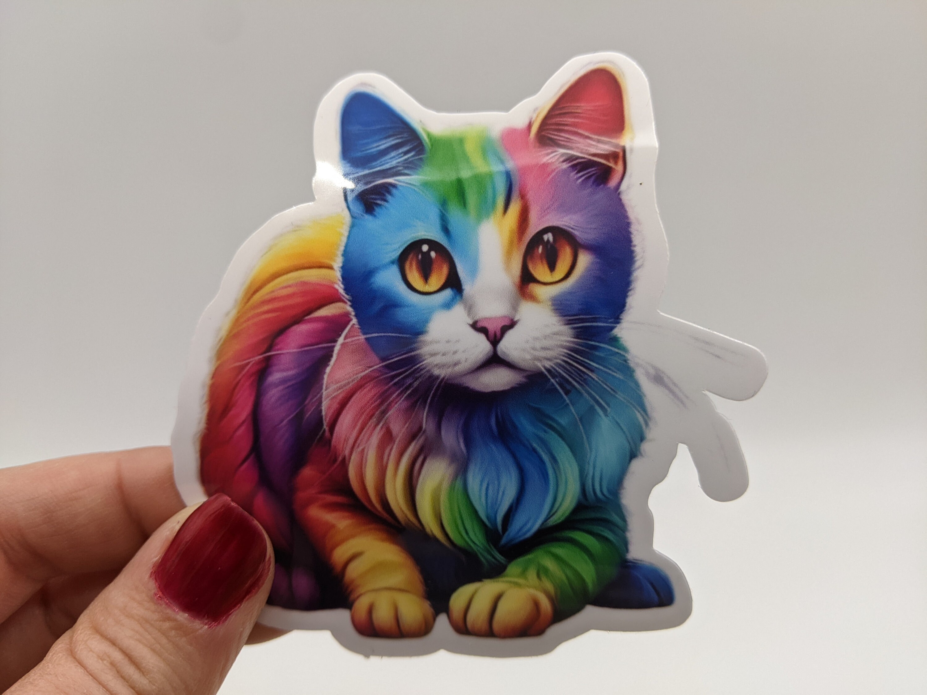 Waterproof Cat Sticker, Rainbow Cat Sticker, Bright Cute Cat, Cat Water ...