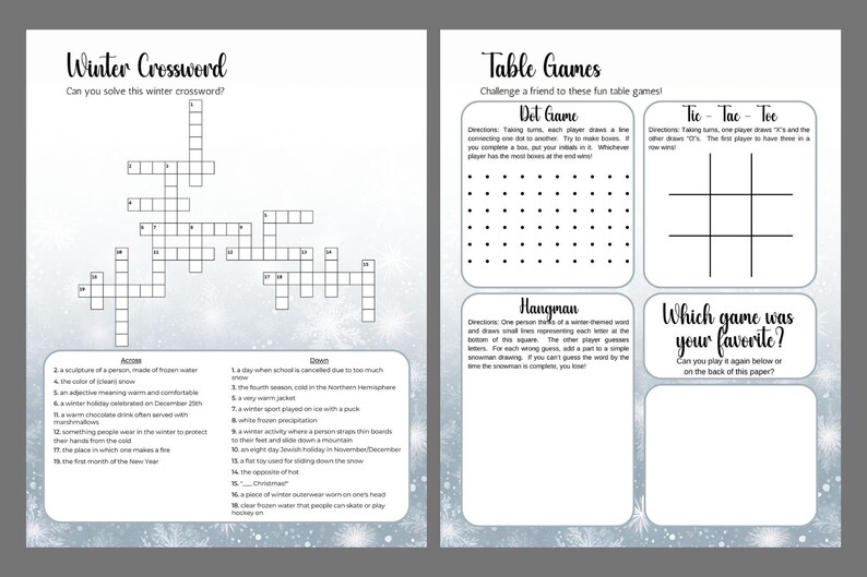 Coordinated Winter Printable Activity Sheets, Winter Activity Sheet Set ...