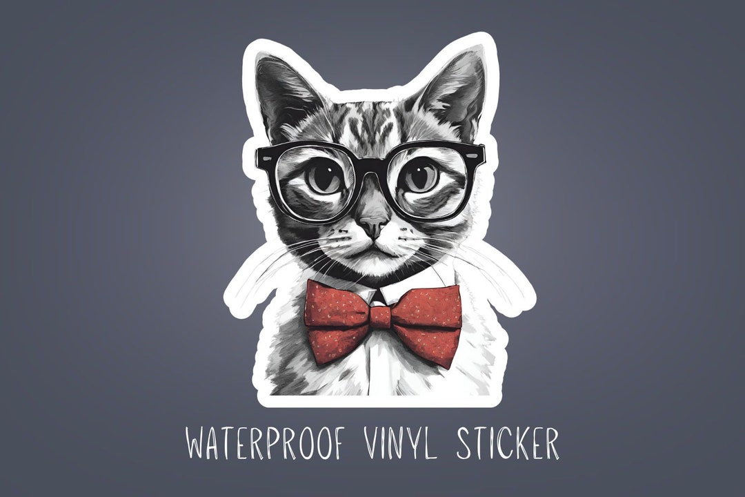 Waterproof Cat Sticker, Hipster Cat Sticker, Cat With Bowtie Sticker ...