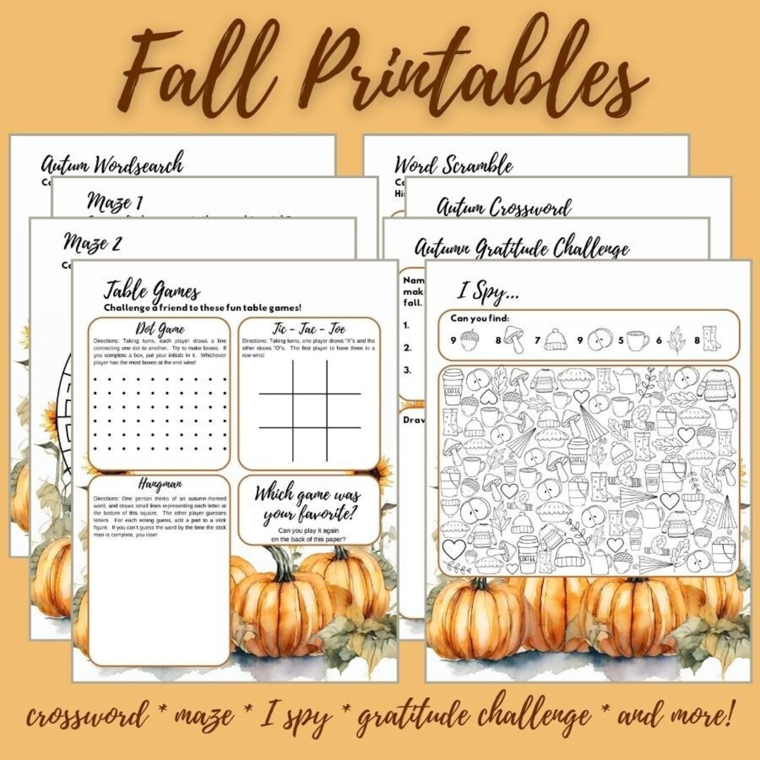 Coordinated Fall Printable Activity Sheets, Autumn Activity Sheet Set ...