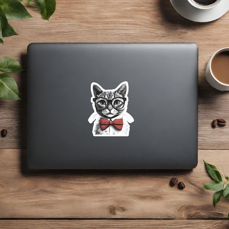 Waterproof Cat Sticker, Hipster Cat Sticker, Cat With Bowtie Sticker ...