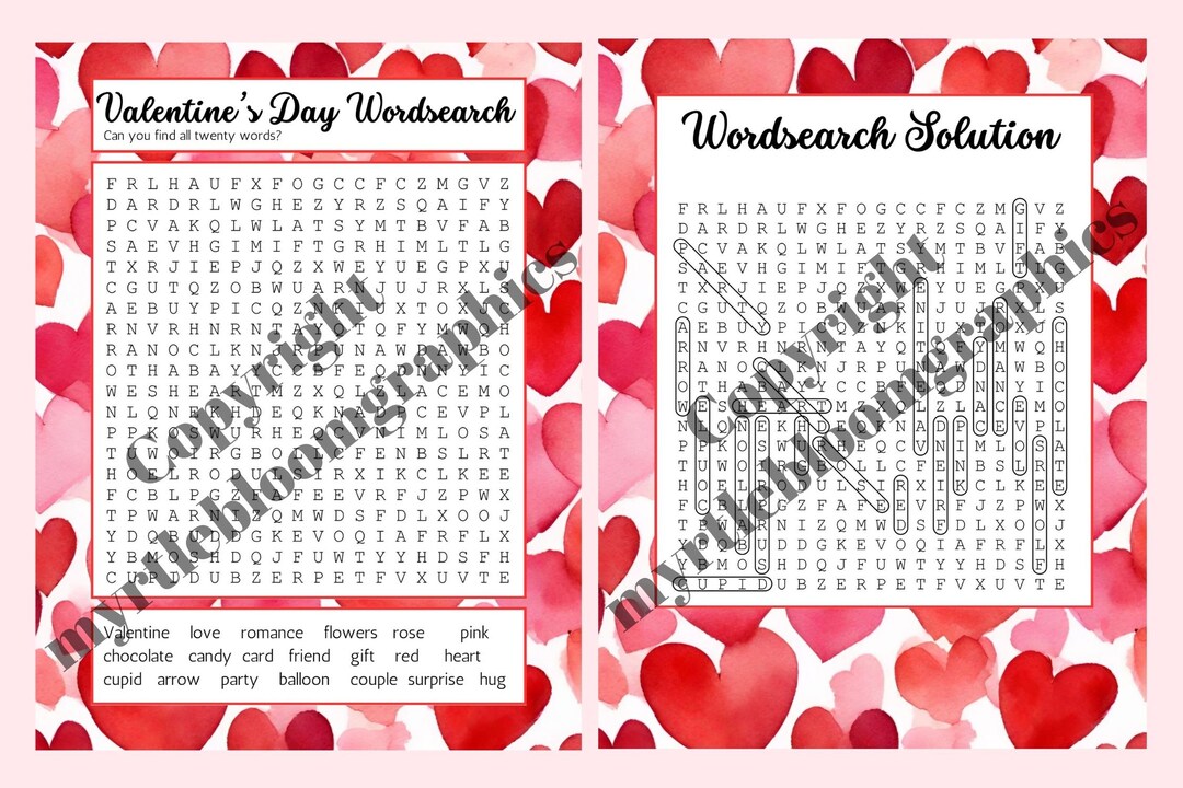 Valentine's Day Word Search Puzzle With Answer Key (PDF Download) - Etsy