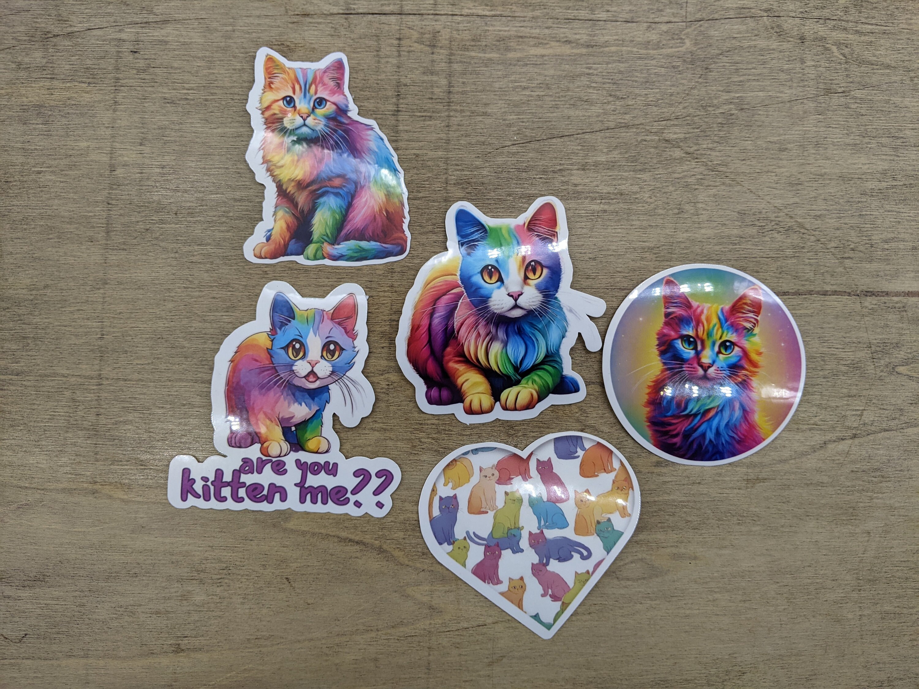 Waterproof Cat Sticker, Rainbow Cat Sticker, Bright Cute Cat, Cat Water ...