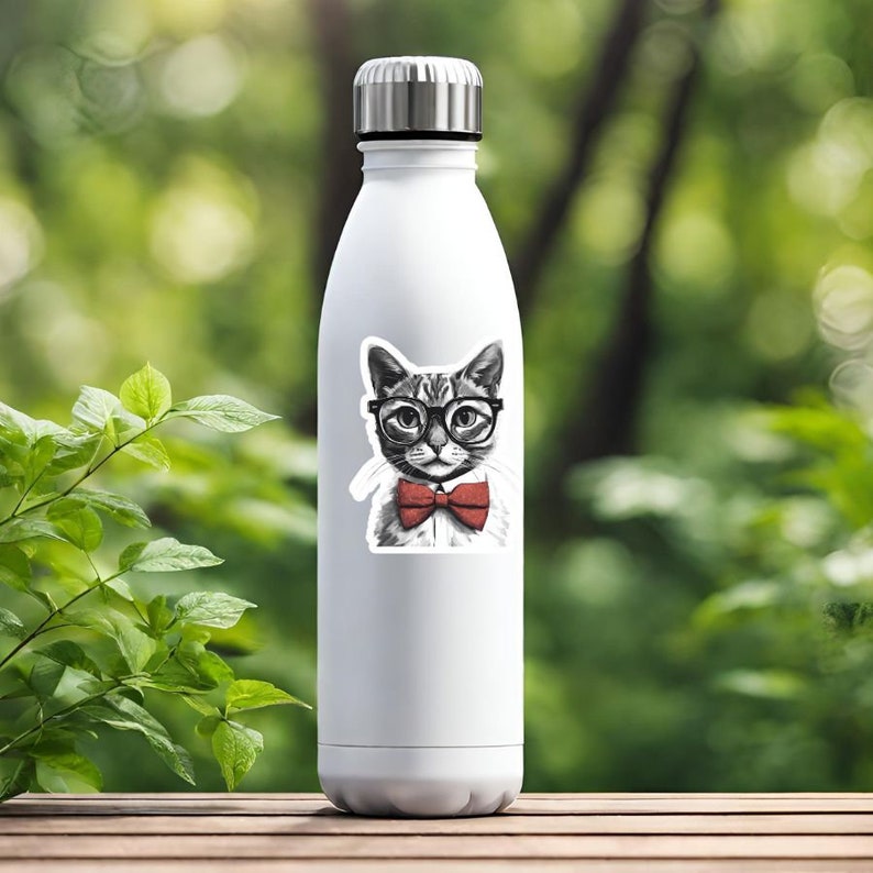 Waterproof Cat Sticker, Hipster Cat Sticker, Cat With Bowtie Sticker ...