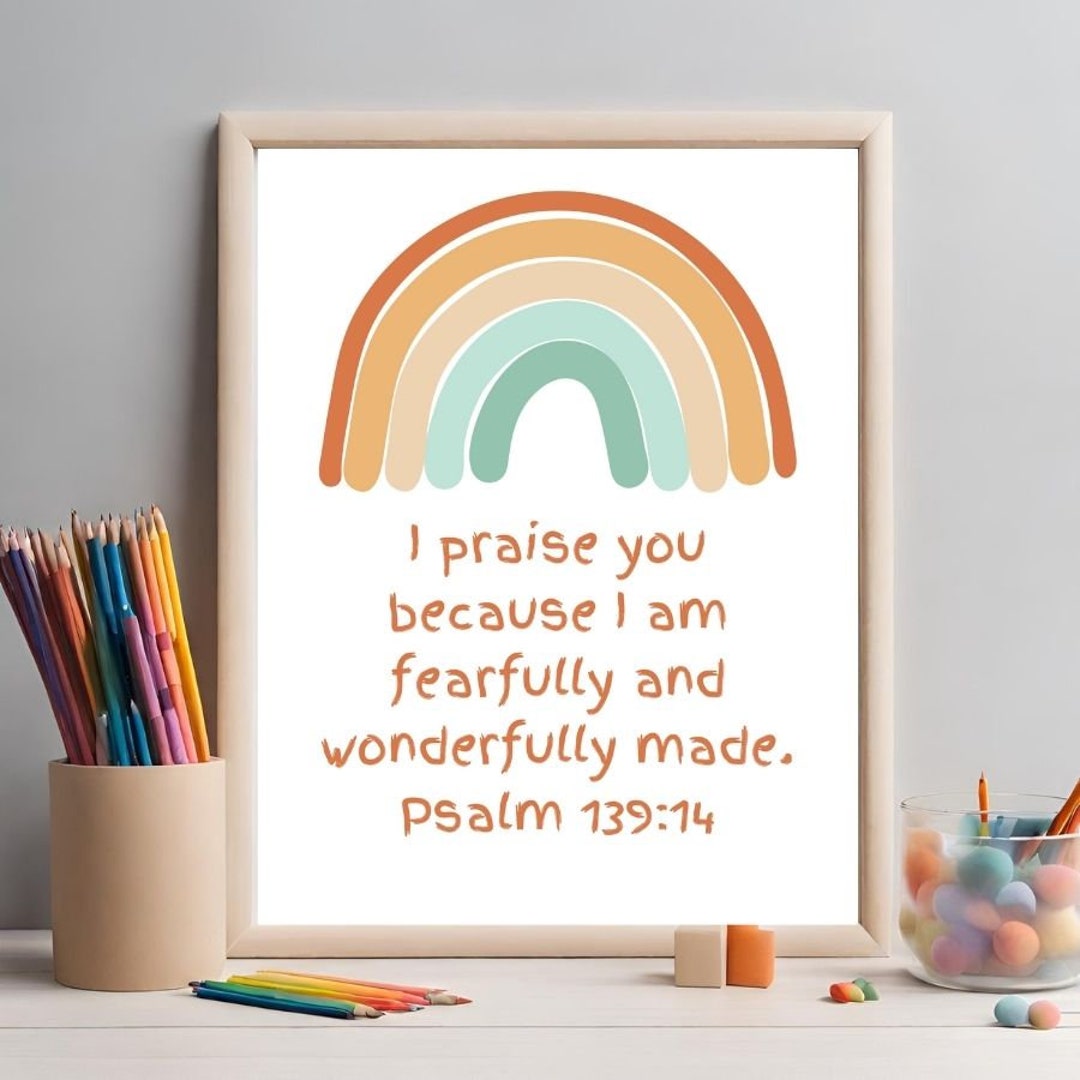 Psalm 139:14 Printable Wall Art for Kids, Bible Verse Downloadable Art ...