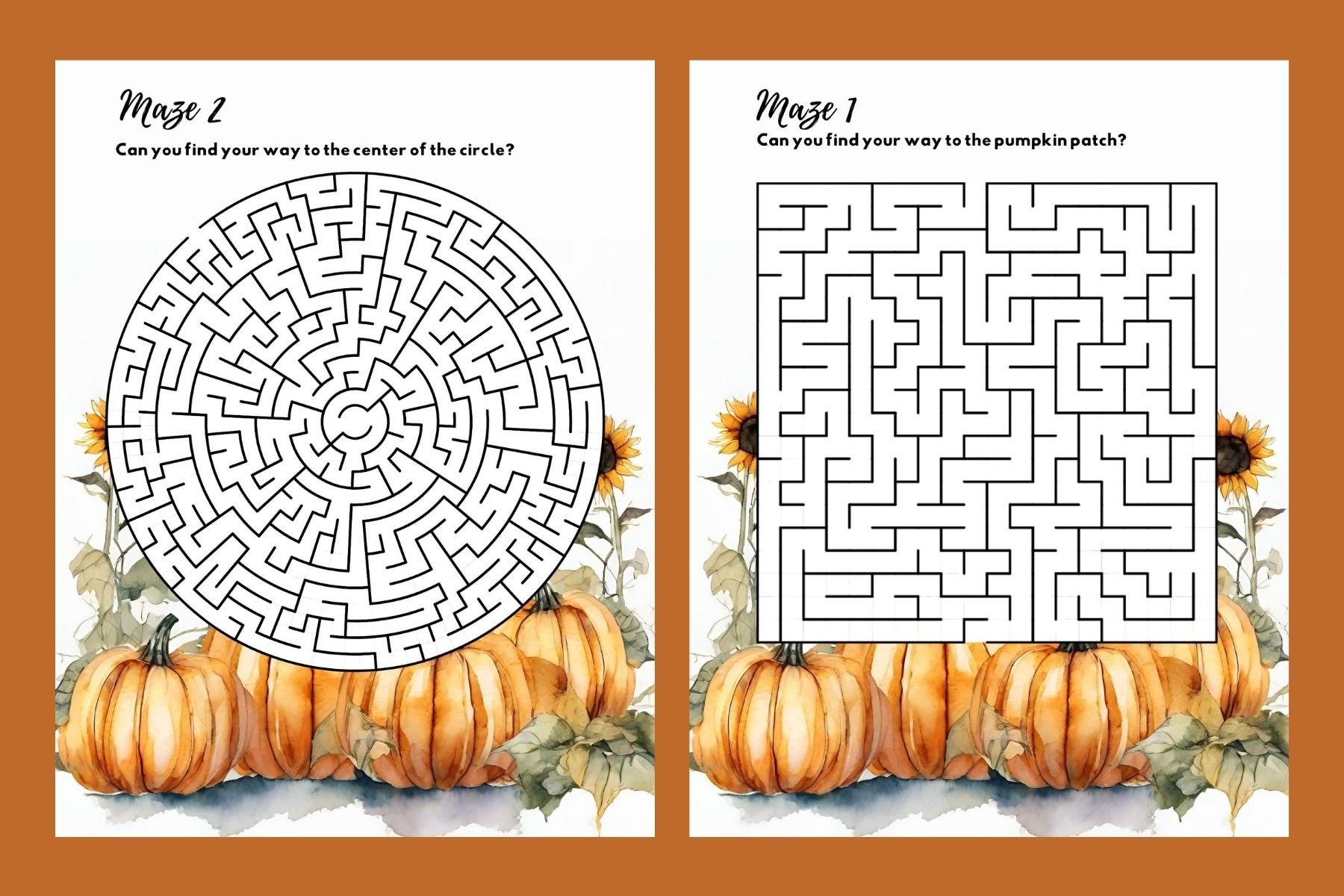 Coordinated Fall Printable Activity Sheets, Autumn Activity Sheet Set ...