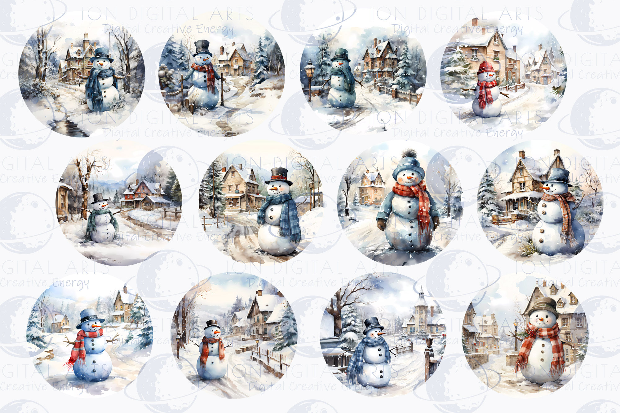 Snowman Clipart Bundle: 36 Watercolor Winter Holiday Pngs (digital ...