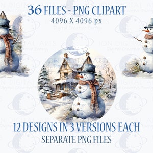 Snowman Clipart Bundle: 36 Watercolor Winter Holiday Pngs (digital ...