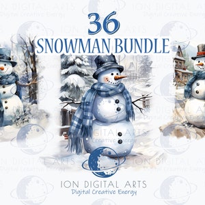 Snowman Clipart Bundle: 36 Watercolor Winter Holiday Pngs (digital ...