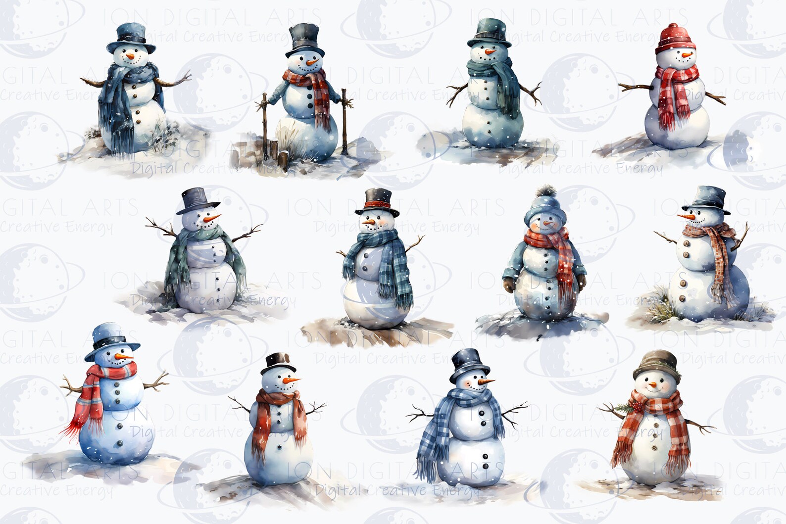 Snowman Clipart Bundle: 36 Watercolor Winter Holiday Pngs (digital ...