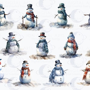 Snowman Clipart Bundle: 36 Watercolor Winter Holiday Pngs (digital ...
