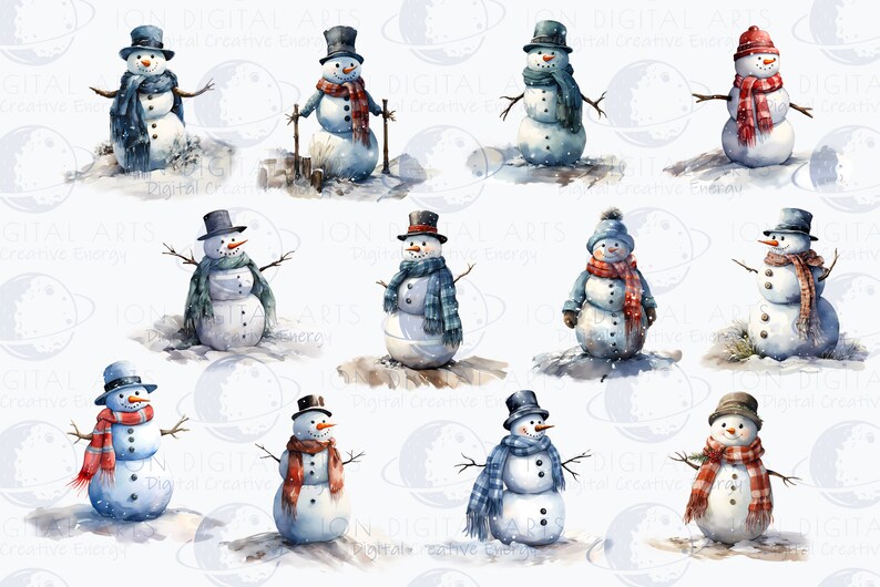 Snowman Clipart Bundle: 36 Watercolor Winter Holiday Pngs (digital ...