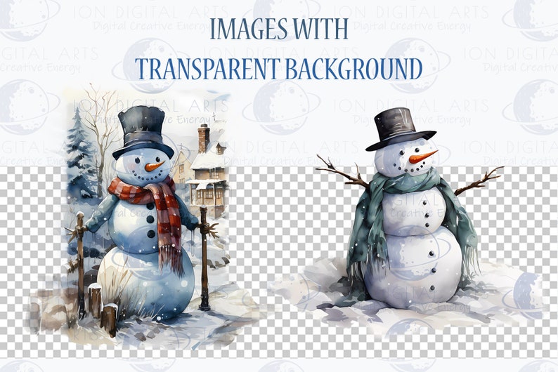 Snowman Clipart Bundle: 36 Watercolor Winter Holiday Pngs (digital ...