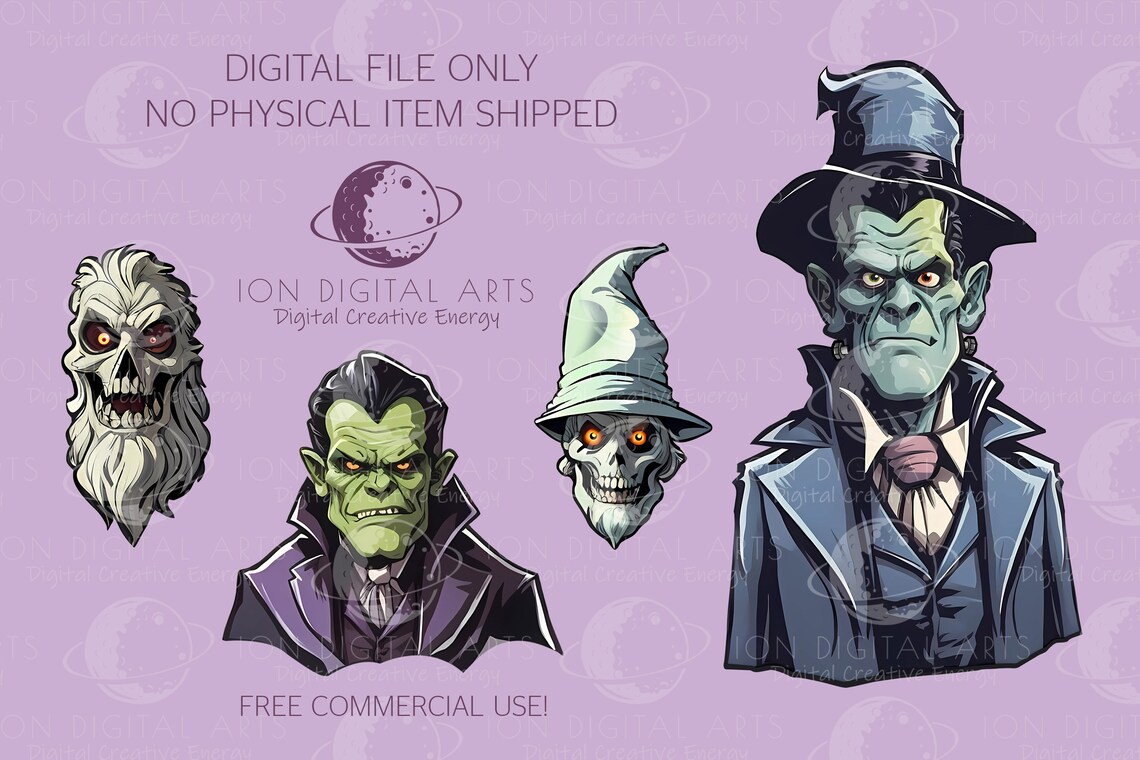 60 Halloween Characters Clipart, Dark Fantasy Art Scary Monsters ...