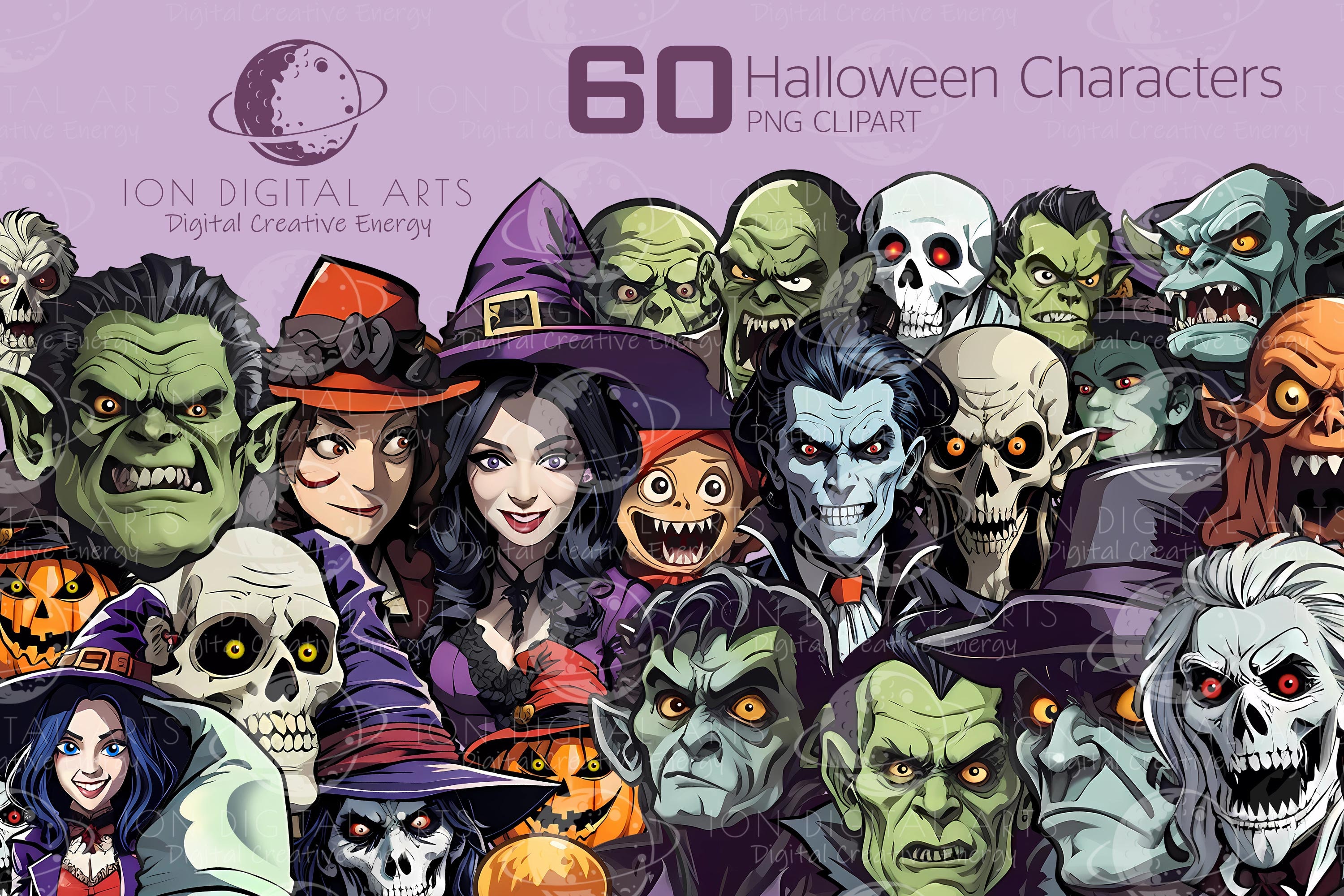 60 Halloween Characters Clipart, Dark Fantasy Art Scary Monsters ...