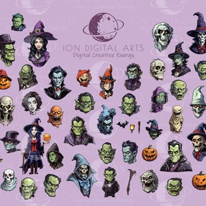 60 Halloween Characters Clipart, Dark Fantasy Art Scary Monsters ...
