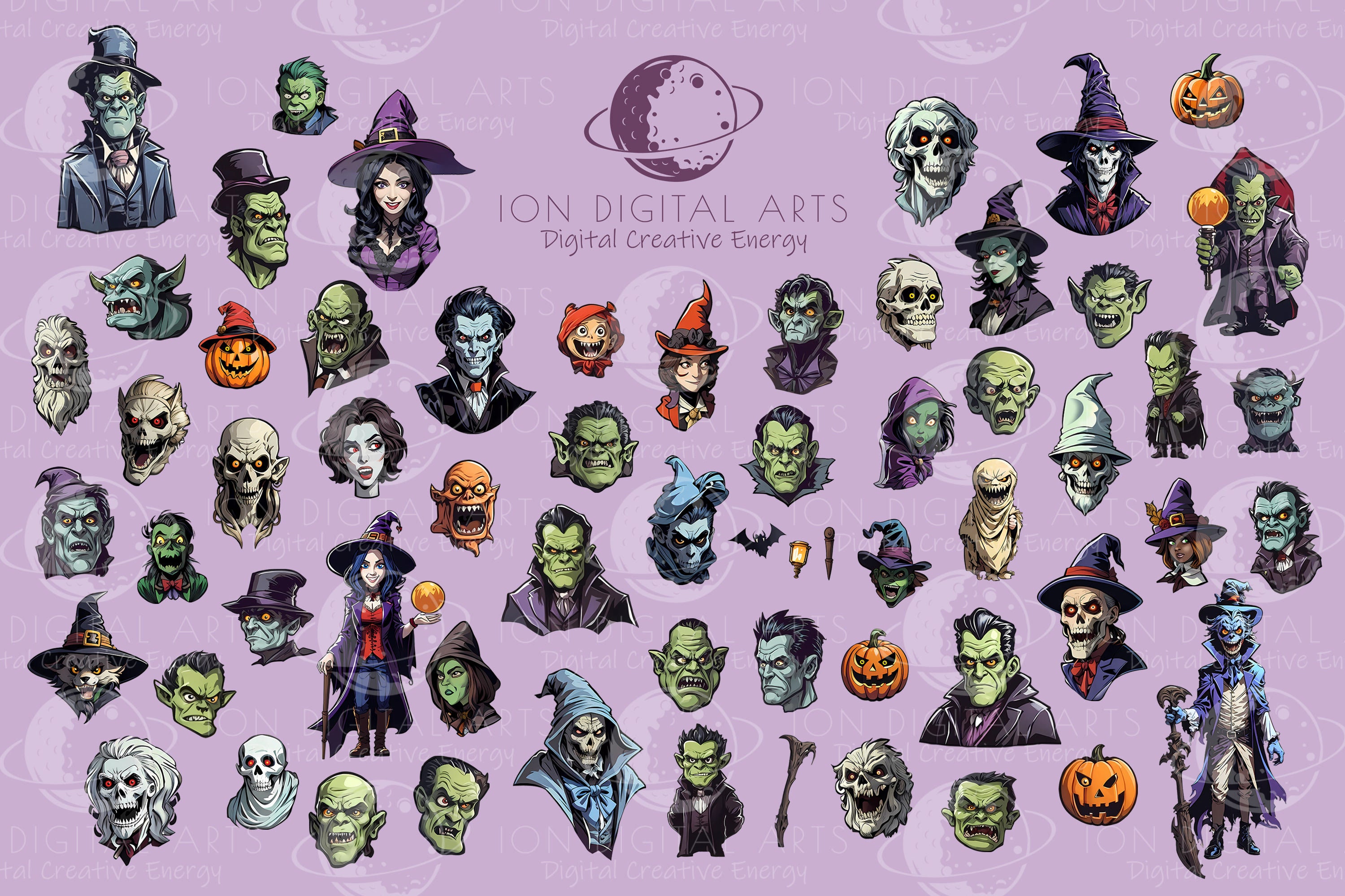 60 Halloween Characters Clipart, Dark Fantasy Art Scary Monsters ...