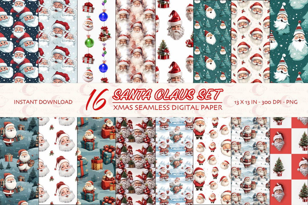 16 Seamless Santa Claus, Digital Paper Pack, Santa Claus, Santa's ...