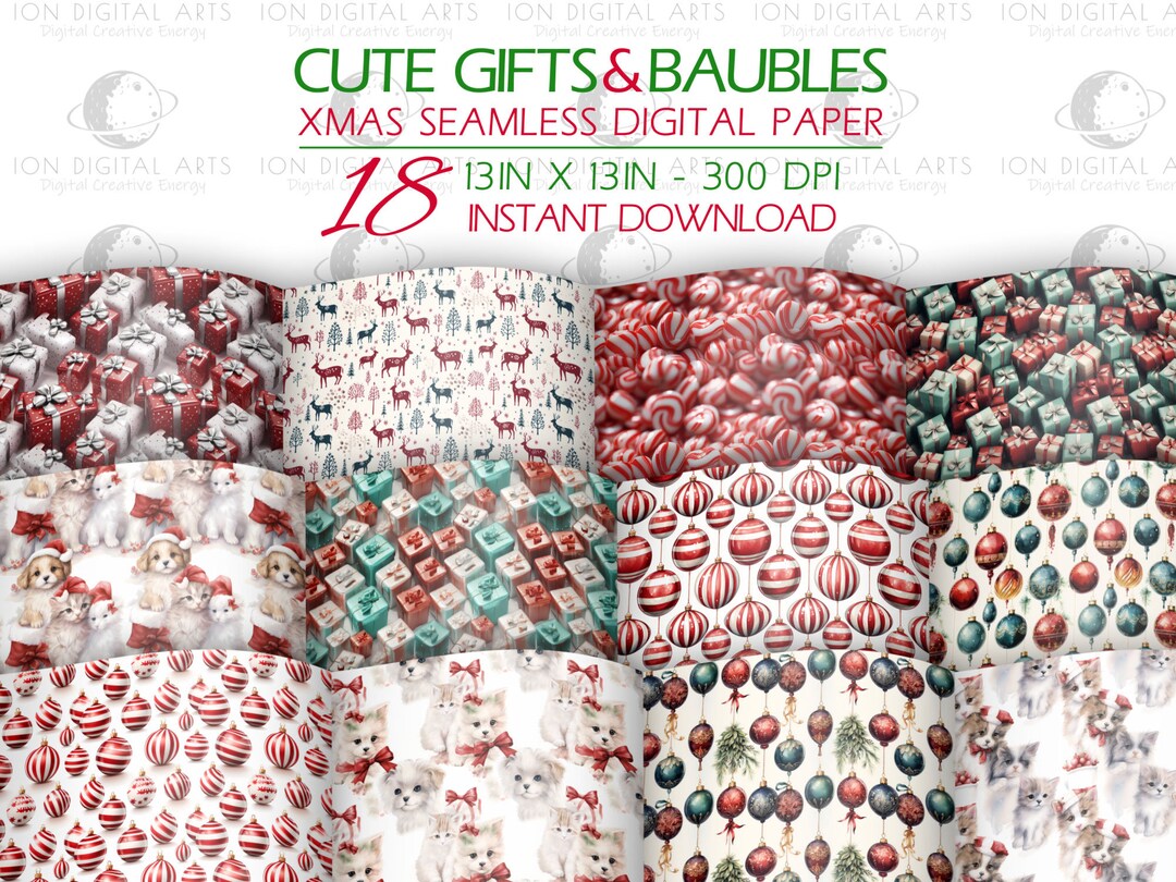 18 Seamless Christmas Digital Paper Pack, Cute Gifts Paper, Gifts Paper ...