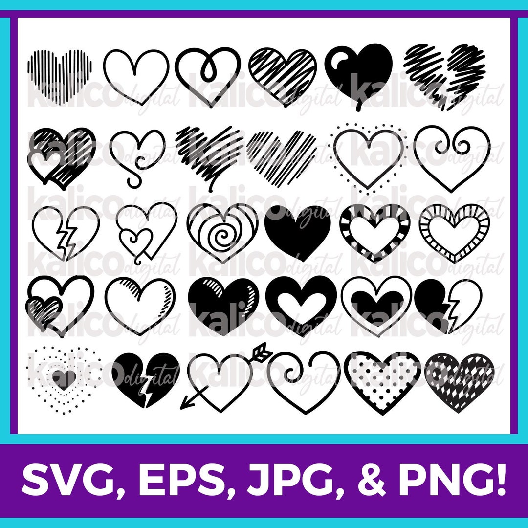 Handdrawn Hearts SVG Bundle, Hearts Bundle SVG, Hearts SVG, Cricut ...
