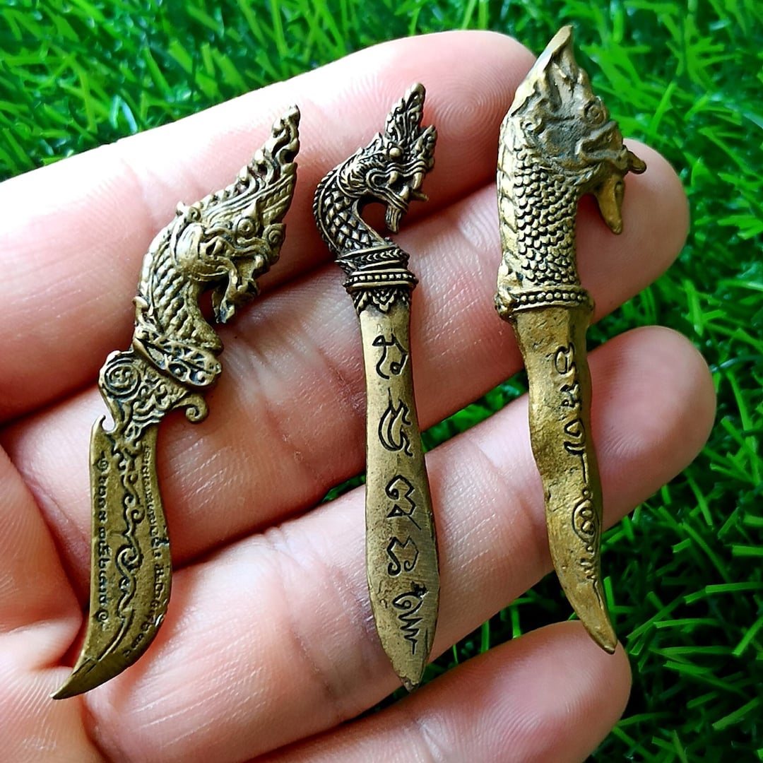 3 Pcs Brass Naga Snake Knife Amulets: Thai Talisman for Protection - Etsy