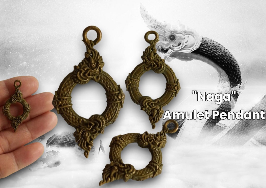 Duo Naga Snake Brass Thai Amulet Pendant Life Protection Blessing for ...