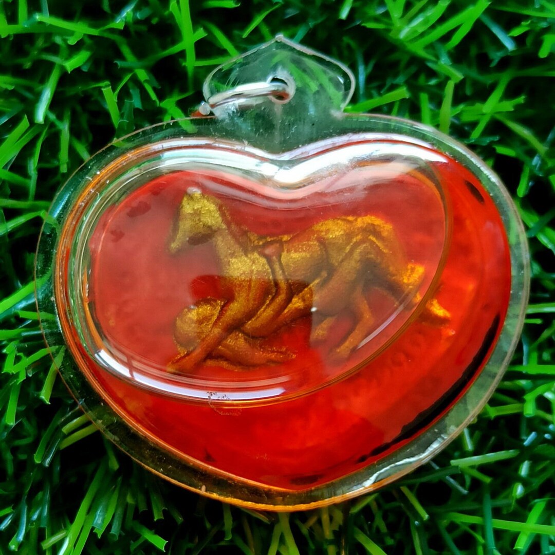 Magic Ma horse Sep Nang Maha Saneh Heart Shape Amulet Yantra Back Side ...