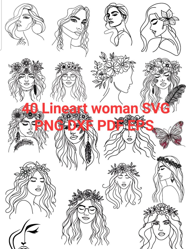 40 Line Art Face SVG Bundle / Faces Woman Line Art / Line Art Bundle ...
