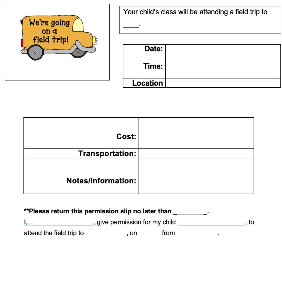 Field Trip Form - Etsy