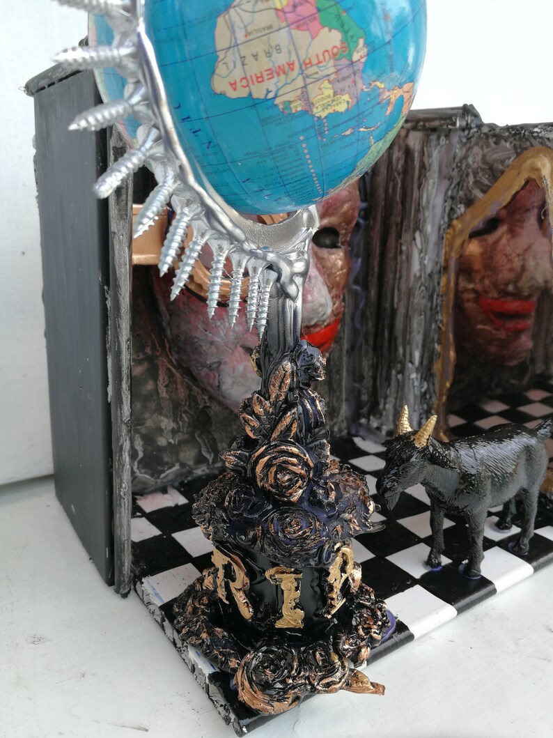 Magic Kingdom, Assemblage Art Black Goat Groot, Steampunk, Globe Fair ...