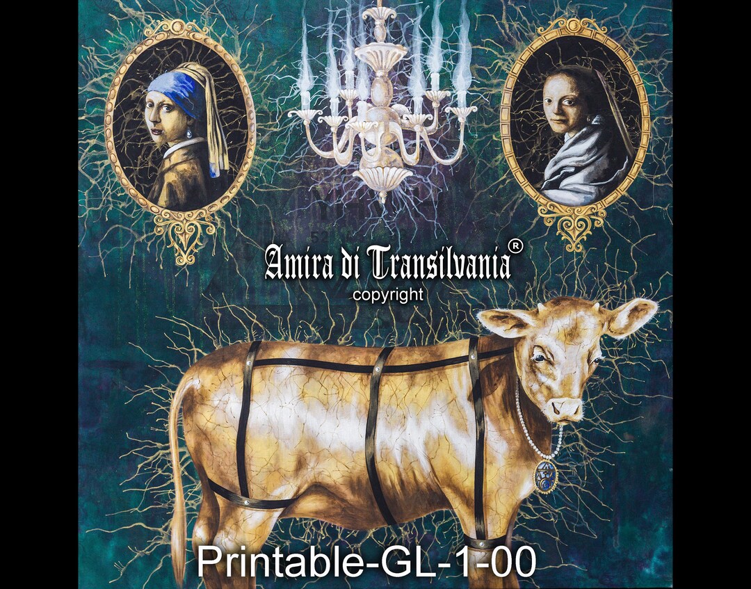 Golden Calf & Vermeer Girl Art Print: Animal Contemporary Painting ...