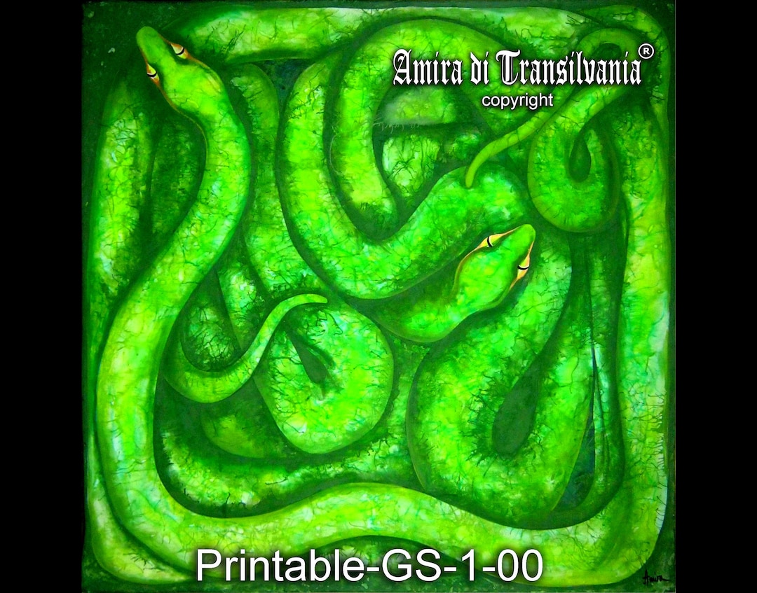 Green Snake Painting: Reptile Serpent Wall Art (digital Download) - Etsy