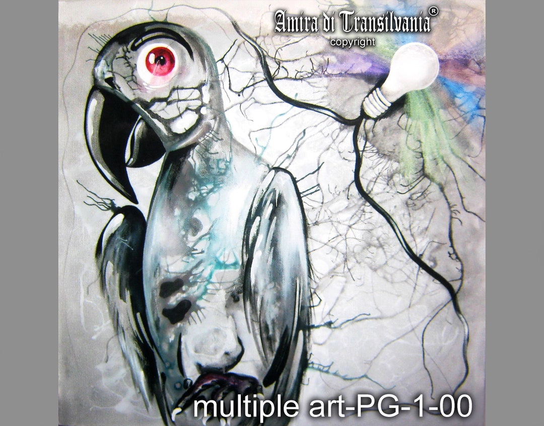 African Grey Parrot Art: Exotic Bird Silkscreen Painting, Limited ...