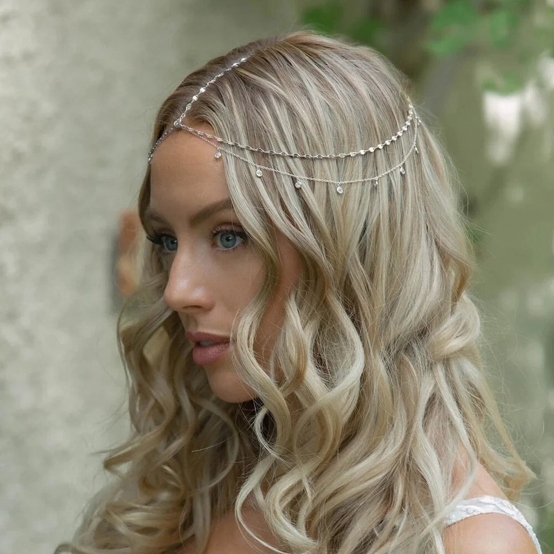 Boho Bridal Head Chain Cubic Leaf Forehead Headband Chain Hair ...
