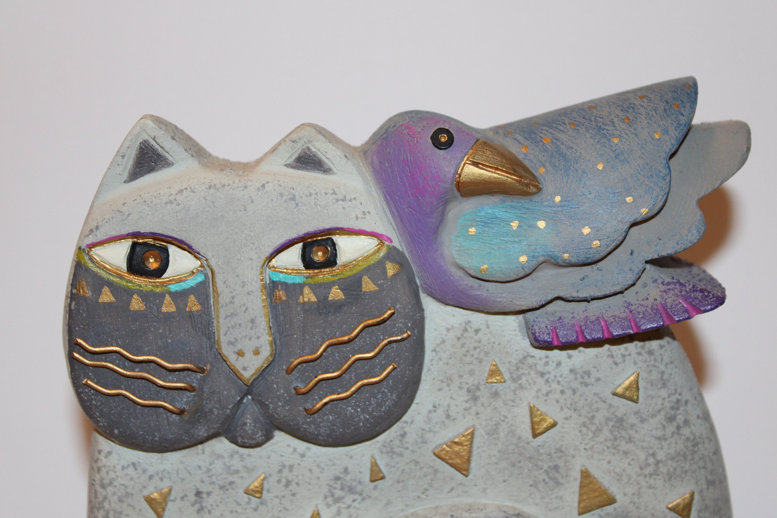 Laurel Burch Vintage Cat Sculpture With Bird on Signed Unitedesign 1999 ...