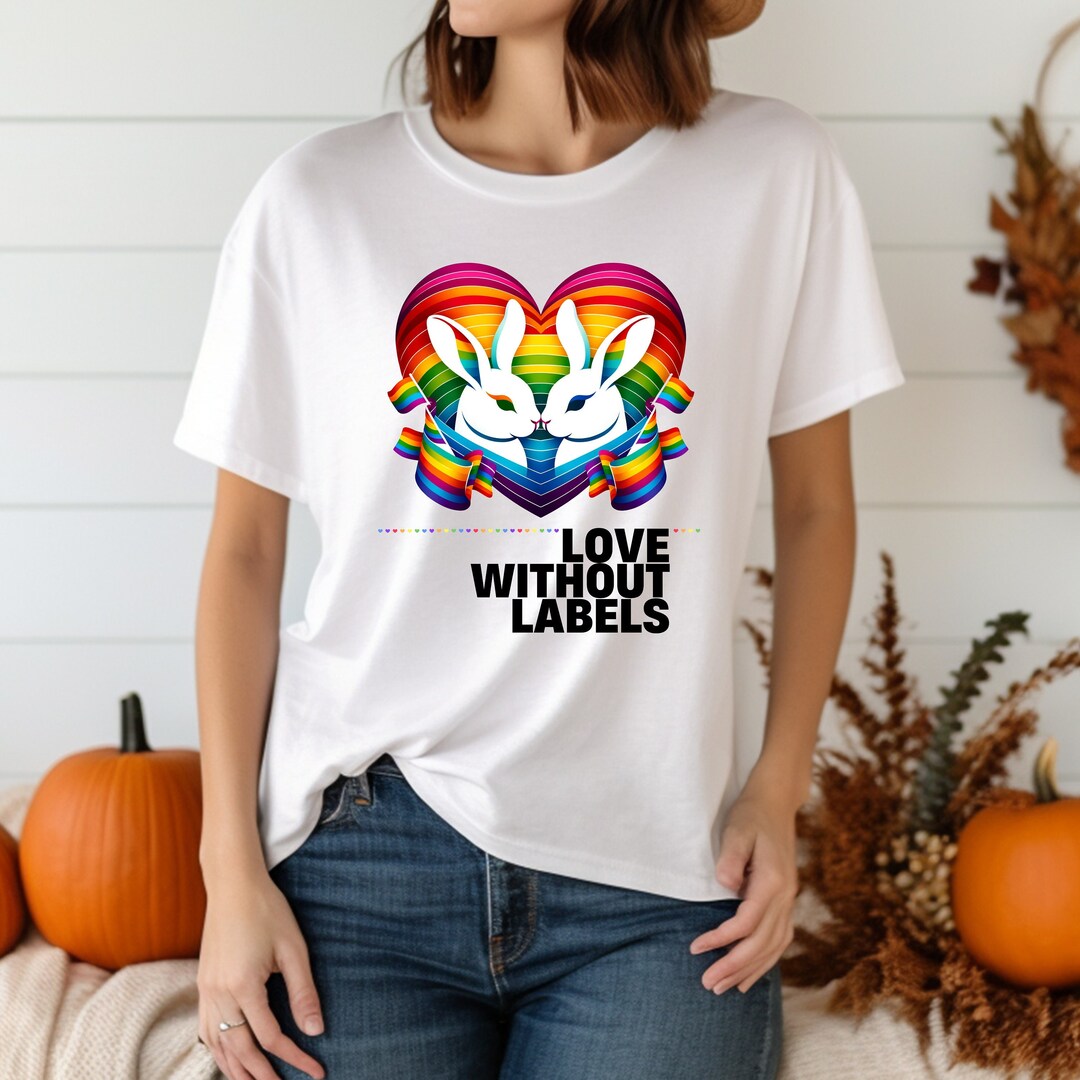 Rainbow Heart Love With Two Bunnies Unisex Crewneck Tee LGBTQ Pride ...