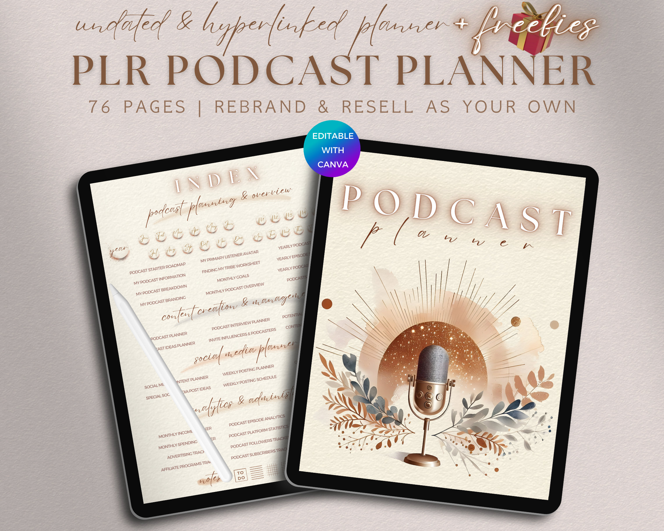 PLR Podcast Planner Digital, Editable Pod Cast Content Planner ...