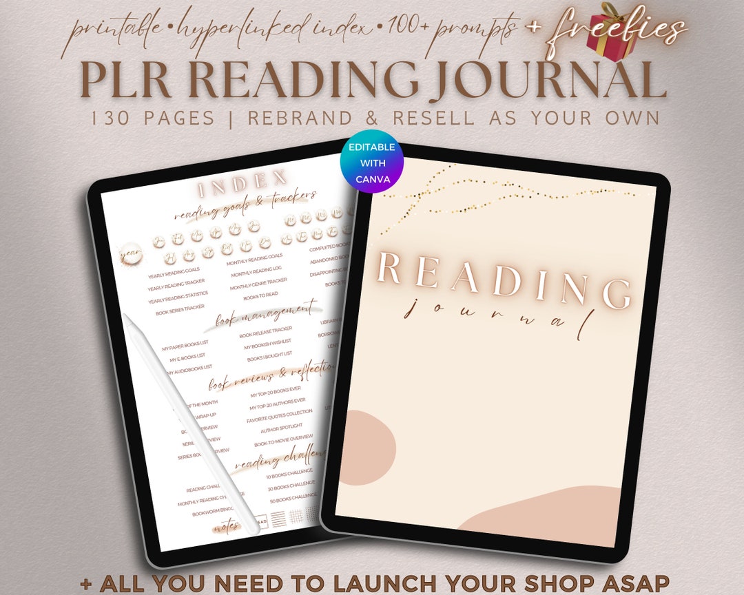 PLR Printable Reading Journal, Editable Bookworm Planner Commercial Use ...