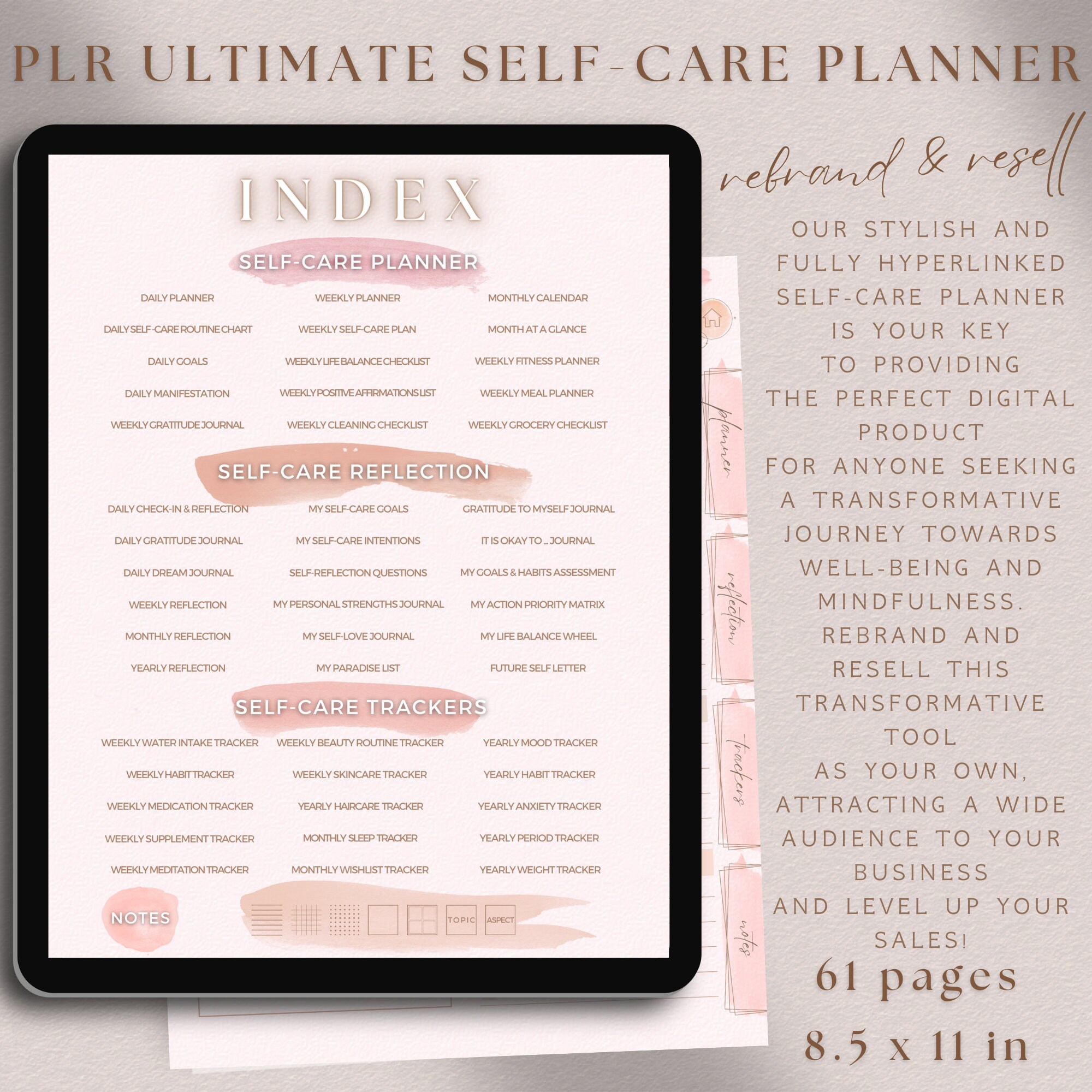 PLR Self Care Planner Editable Self-care Digital Planner Commercial Use ...