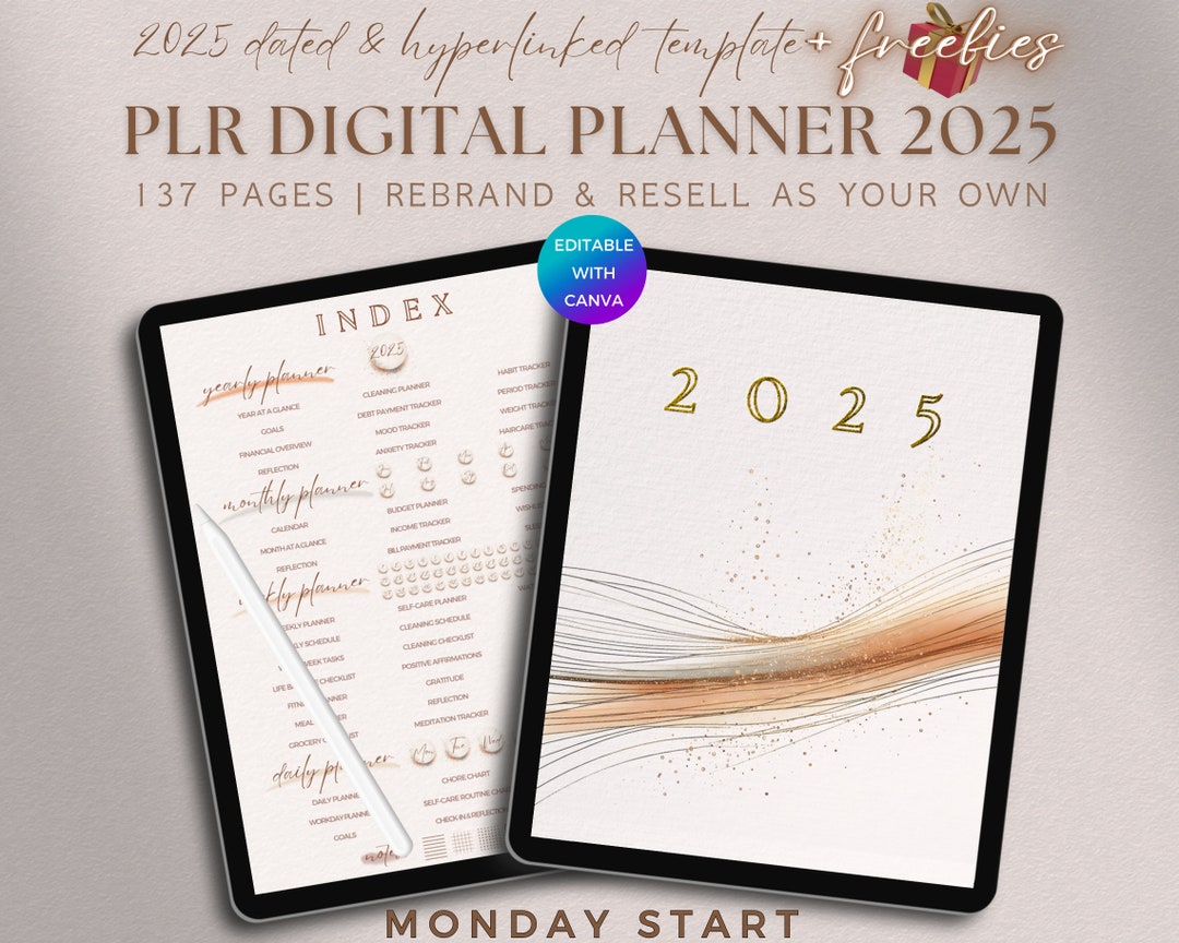 PLR Digital Planner 2025 Editable Dated 2025 Planner Commercial Use ...