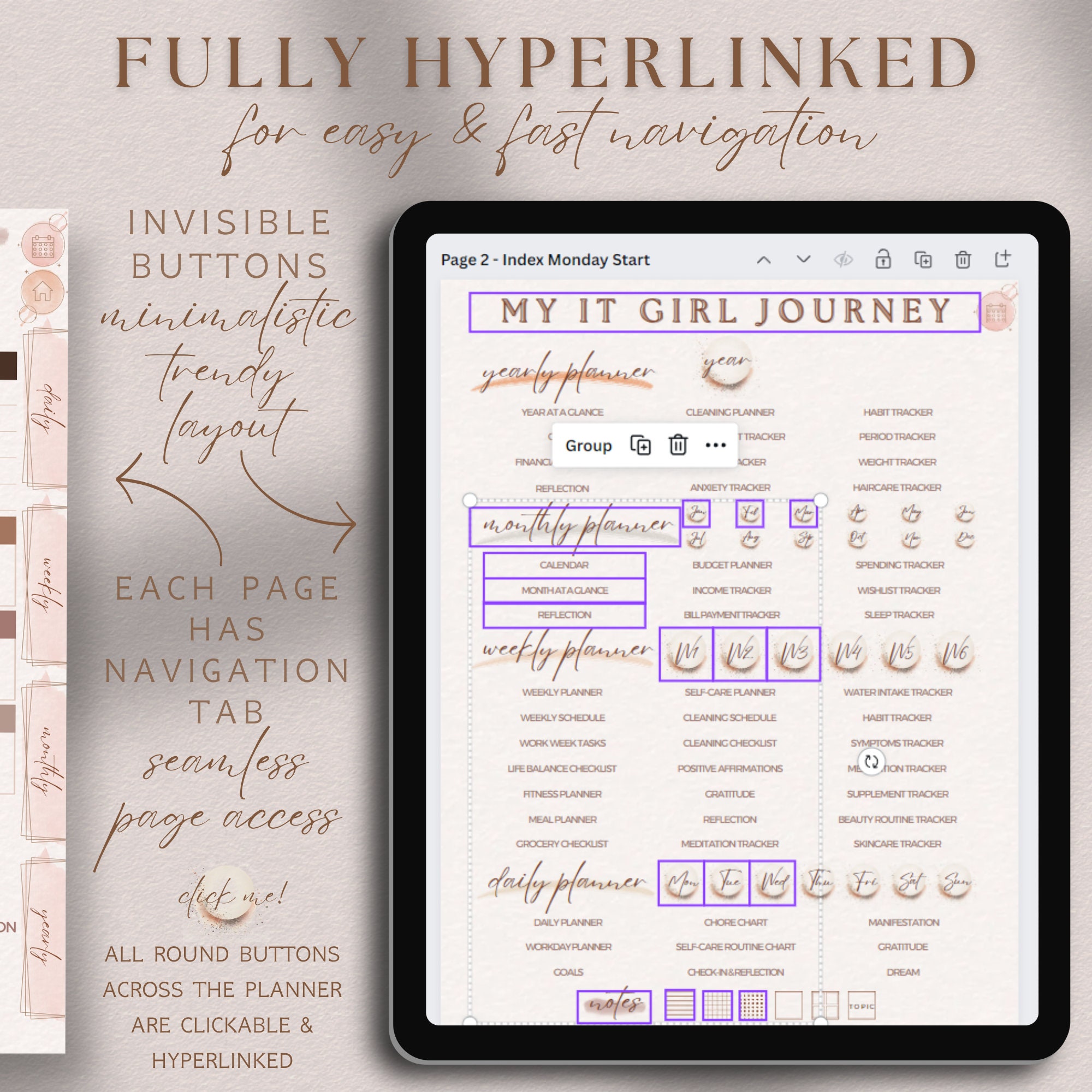 PLR It Girl Digital Planner Template Editable Clean Girl Aesthetic DFY ...